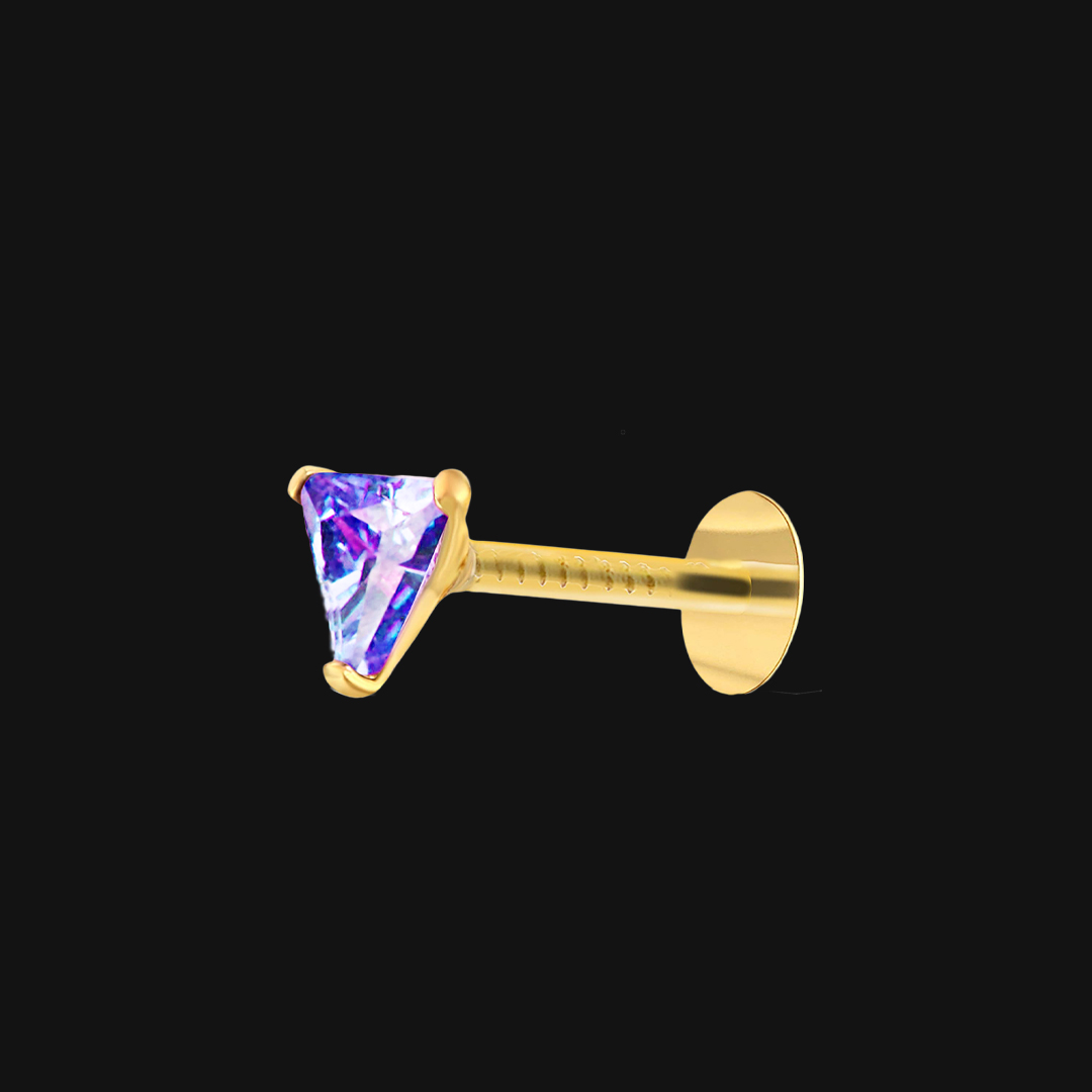 GOLD NOSE PIN SINGLE AD TRIANGLE Blue STONE – Nakful House