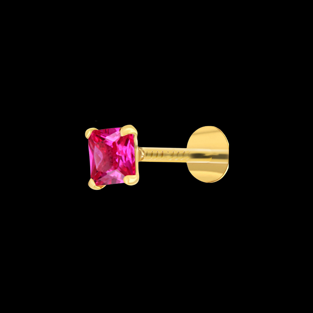 GOLD NOSE PIN SINGLE AD SQUARE PINK STONE - Nakful House